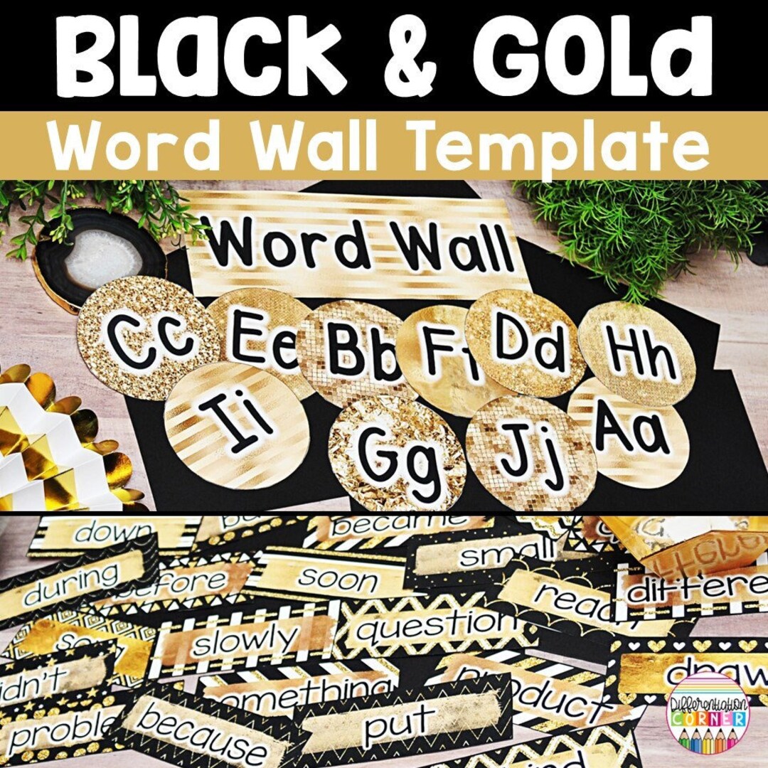 Classroom Word Wall Display Editable Black and Gold Classroom Decor ...