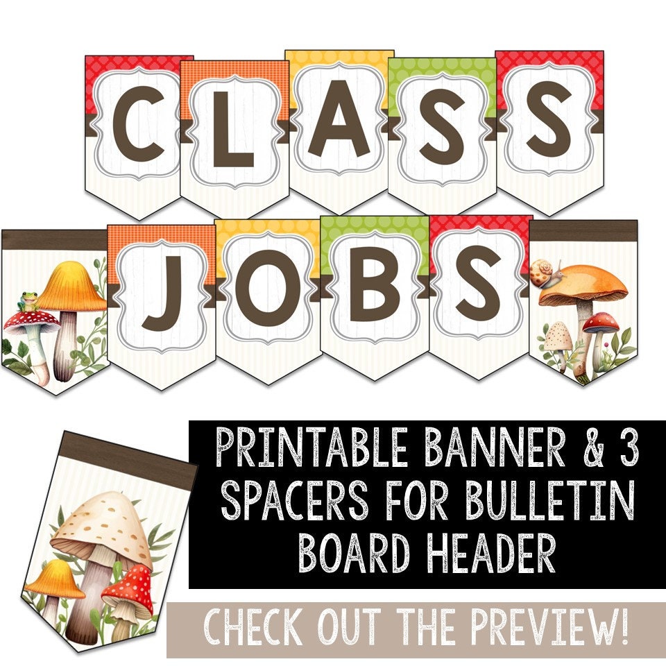 Editable Classroom Job Chart Template Mushroom Retro Classroom Decor ...