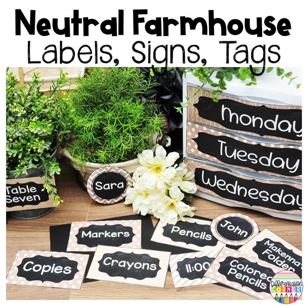 Editable Farmhouse Neutral Classroom Labels Neutral Farmhouse Classroom ...