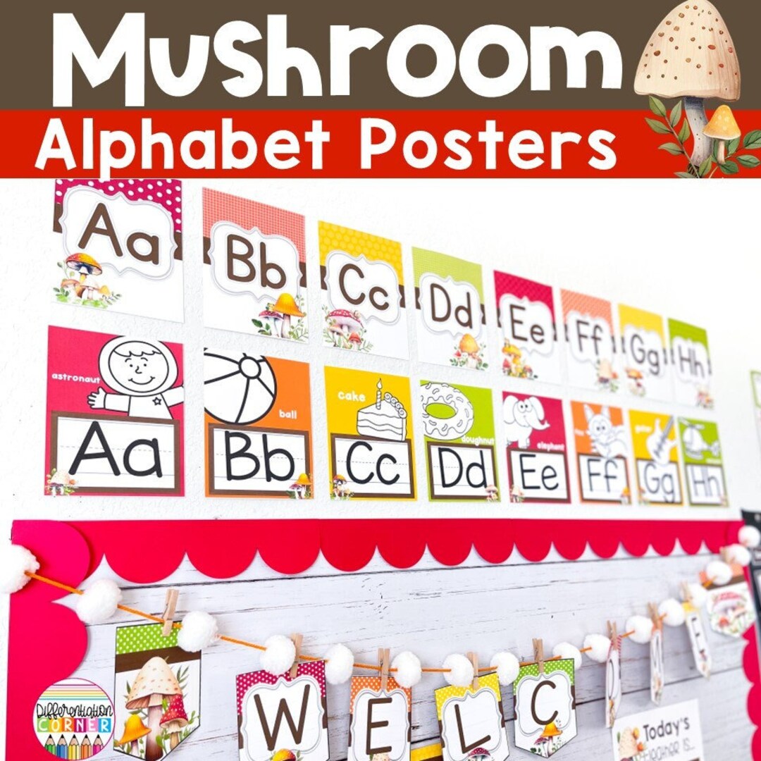 Cursive Alphabet Posters for the Classroom Mushroom Retro Classroom ...