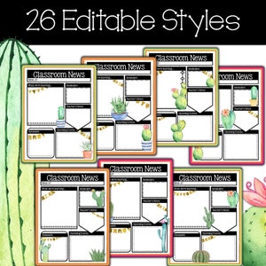Editable Classroom Newsletter Template Cactus Classroom Decor Monthly ...