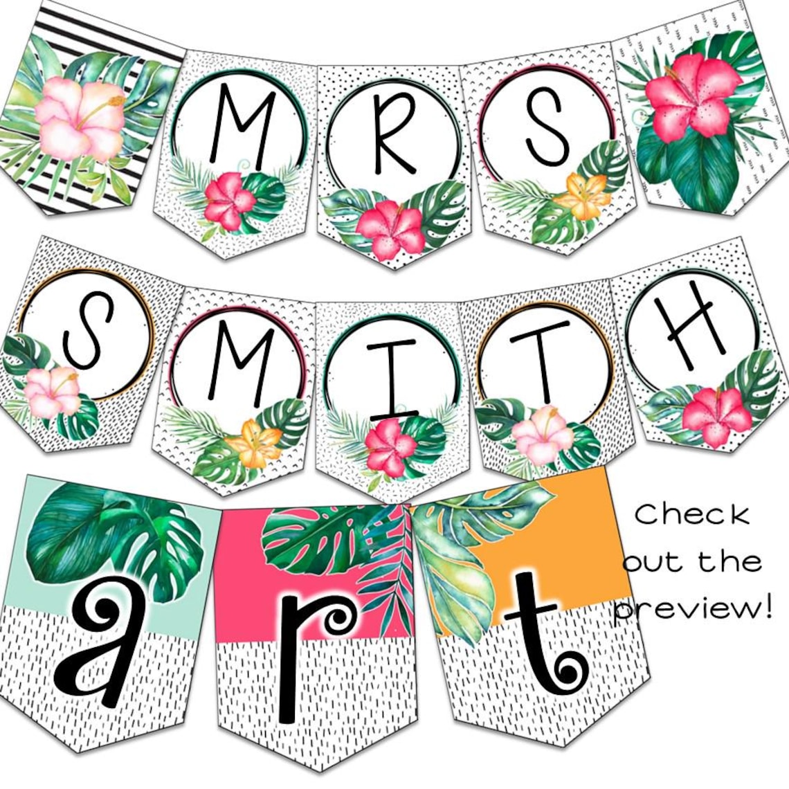 Editable Tropical Bunting Bulletin Board Banner Letters | Tropical ...