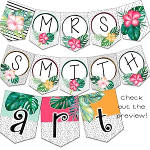 Editable Tropical Bunting Bulletin Board Banner Letters | Tropical ...