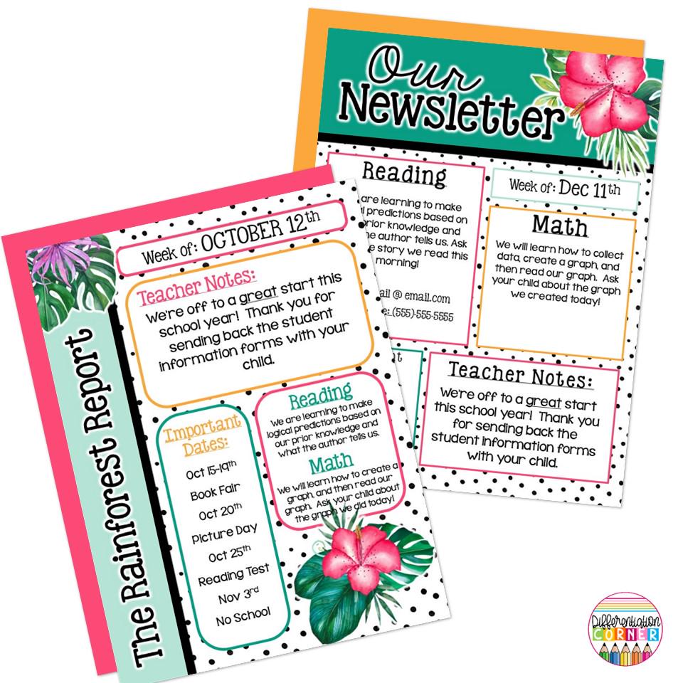 Editable Parent Newsletter Templates Tropical Classroom Decor Class ...