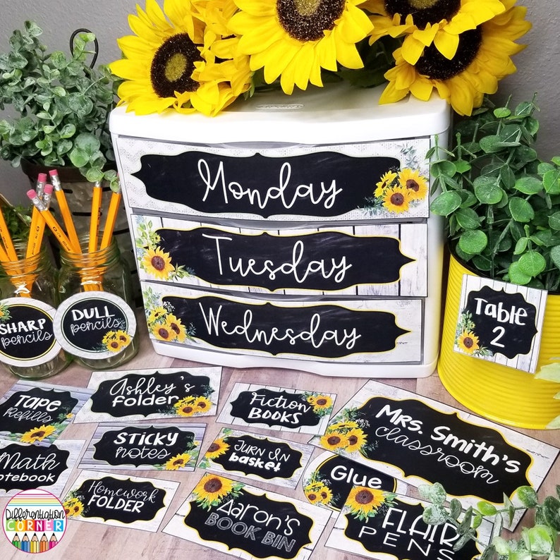 Editable Classroom Labels Sunflower Farmhouse Classroom Decor - Etsy
