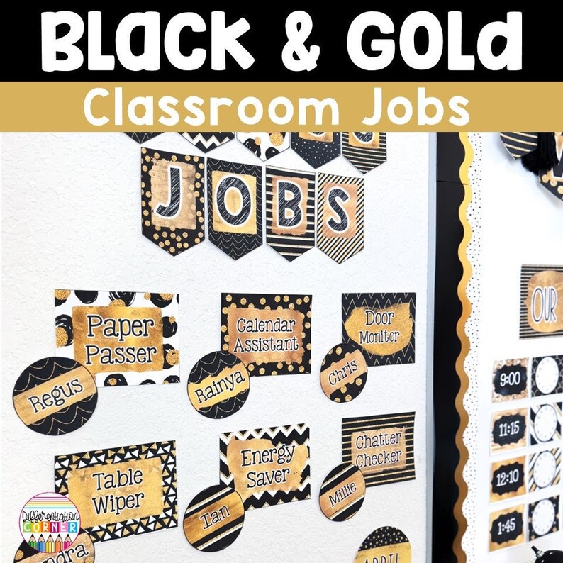 Editable Classroom Job Chart Template Black and Gold Classroom Decor ...
