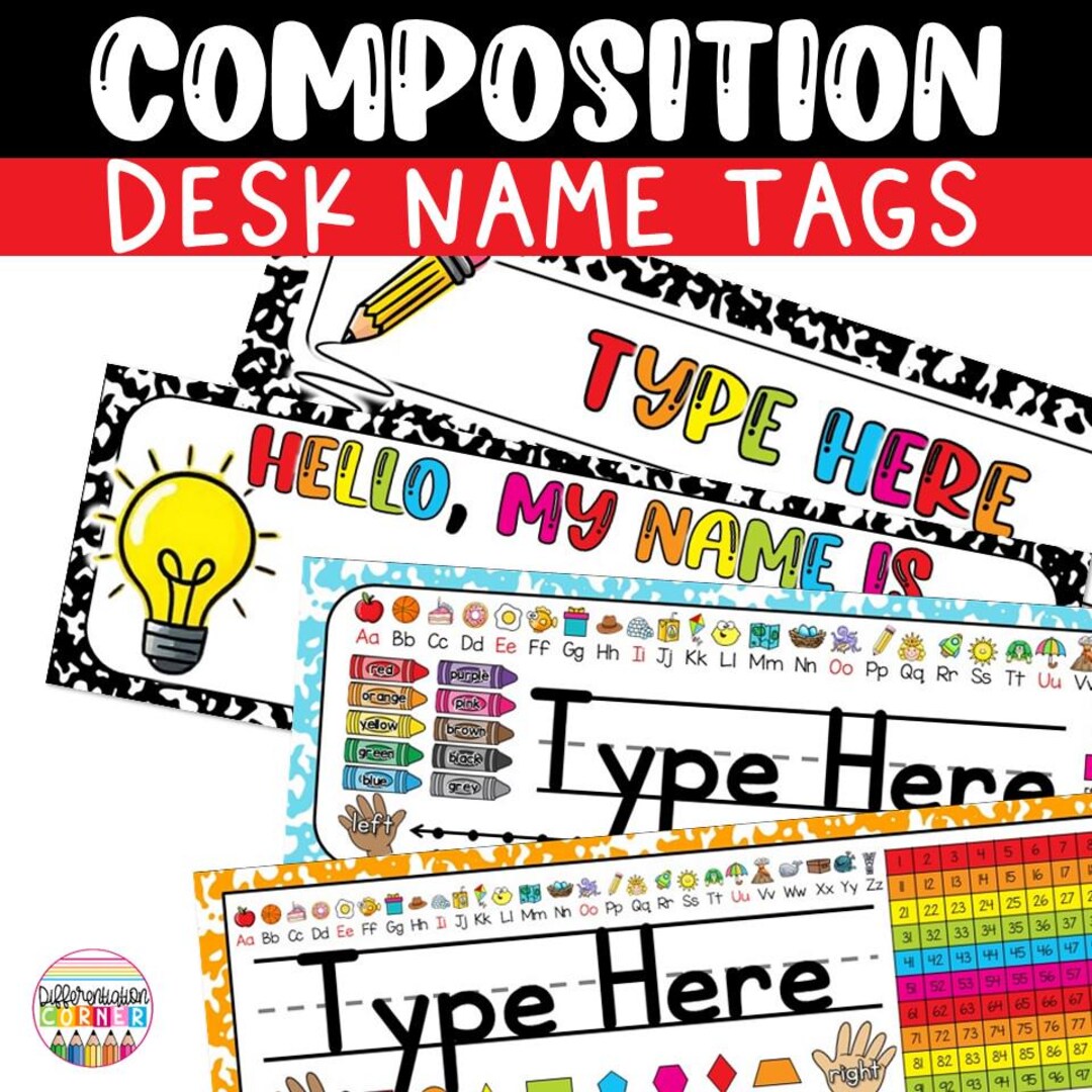 Editable Desk Name Tags for School Composition Notebook Classroom ...