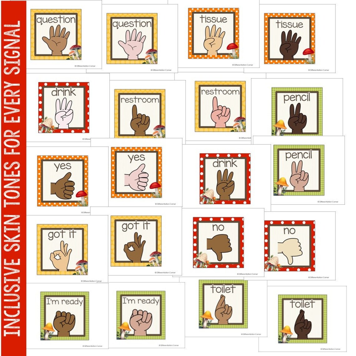 Classroom Hand Signal Posters, Mushroom Retro Classroom Decor, Editable ...