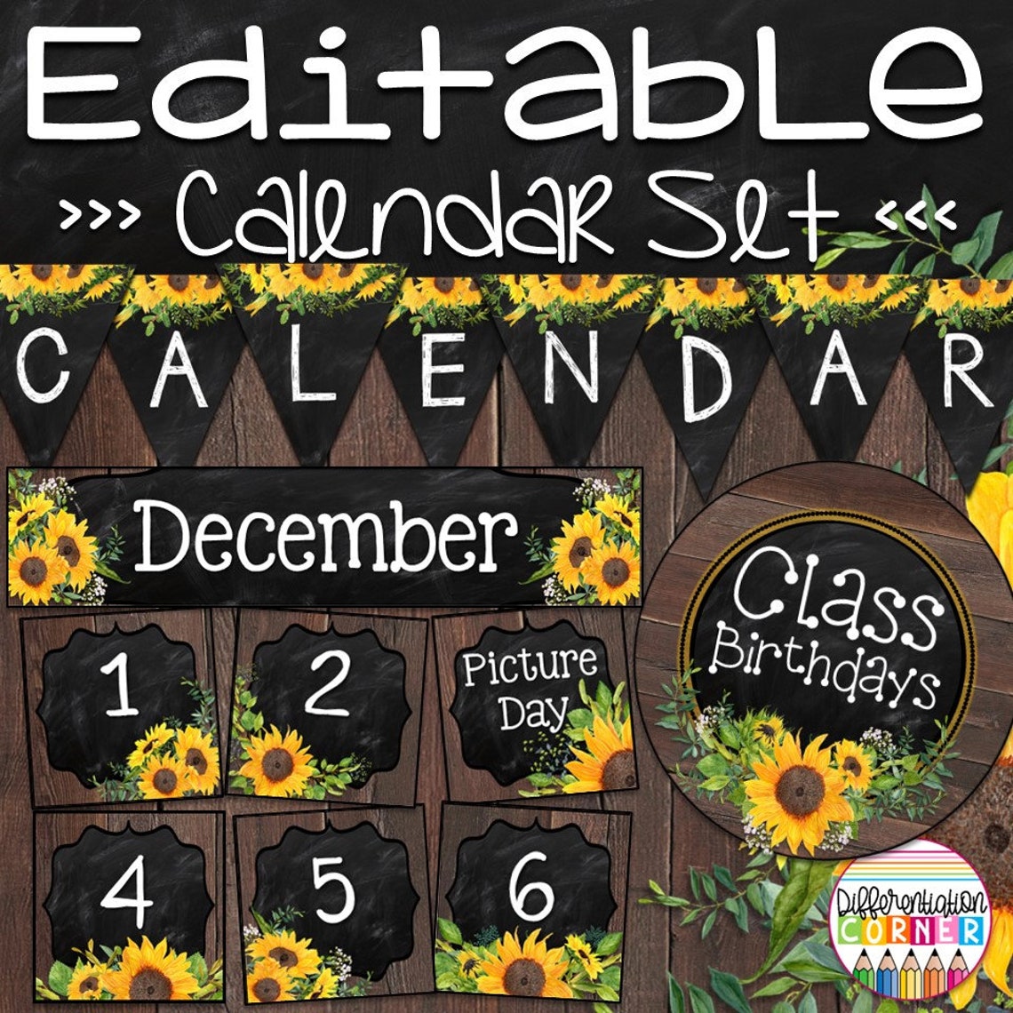 Classroom Calendar & Weather Display Set Sunflower Farmhouse Classroom ...