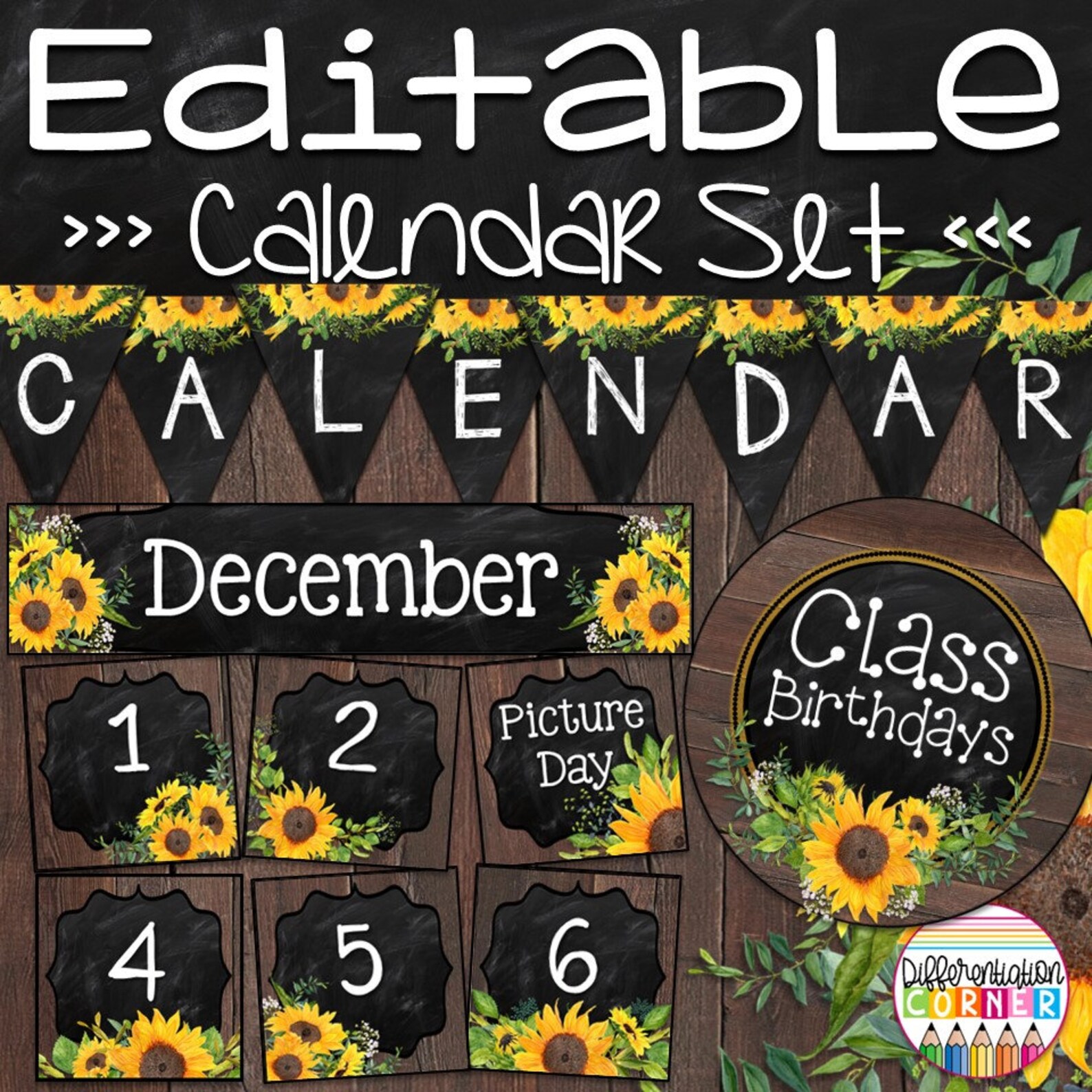 Classroom Calendar & Weather Display Set Sunflower Farmhouse Classroom ...