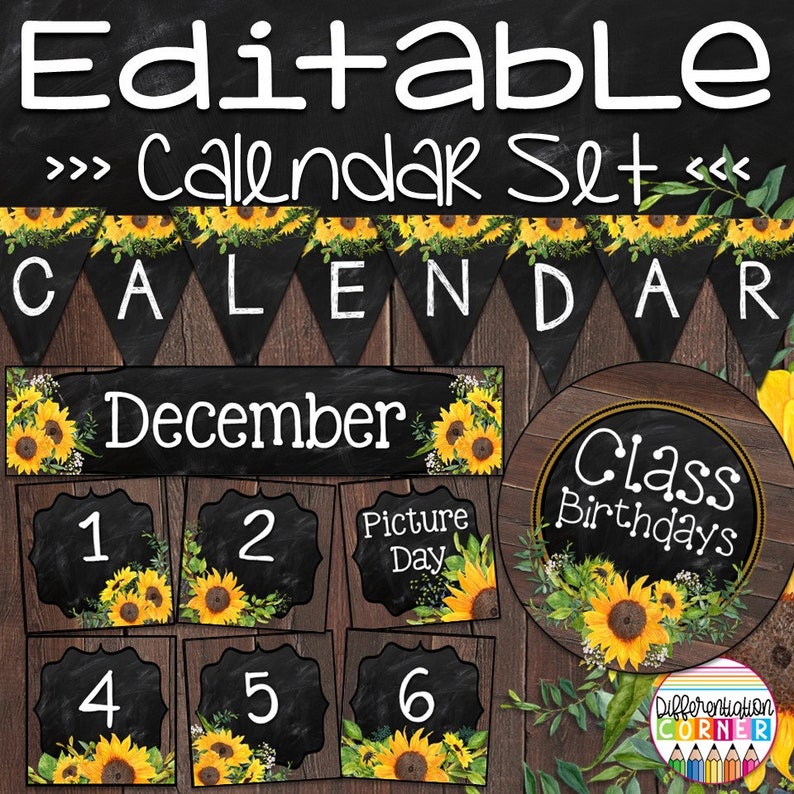Classroom Calendar & Weather Display Set Sunflower Farmhouse Classroom ...