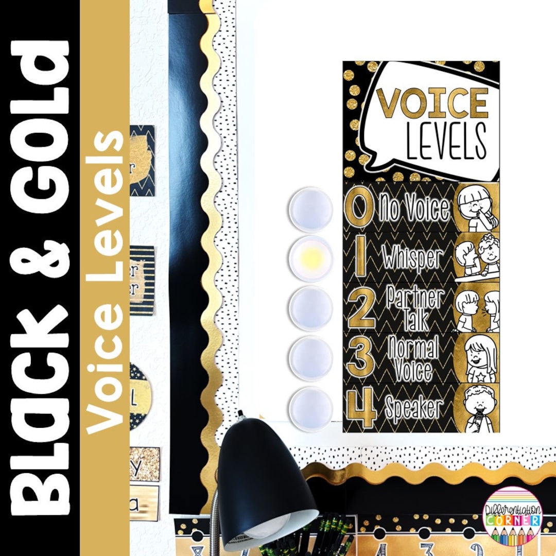 Printable Voice Level Chart Posters Black and Gold Classroom Decor ...