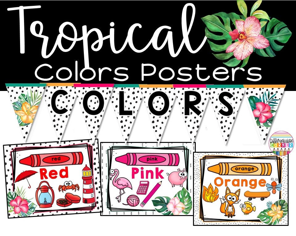 PRINTABLE Color Posters Pack Tropical Classroom Decor - Etsy