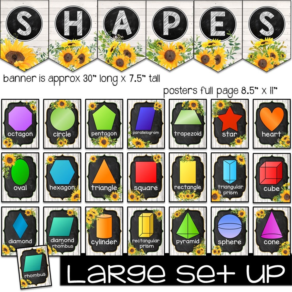 PRINTABLE Shape Posters and Charts Sunflower Farmhouse - Etsy