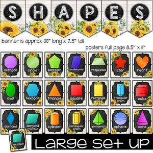 PRINTABLE Shape Posters and Charts Sunflower Farmhouse Classroom Decor ...