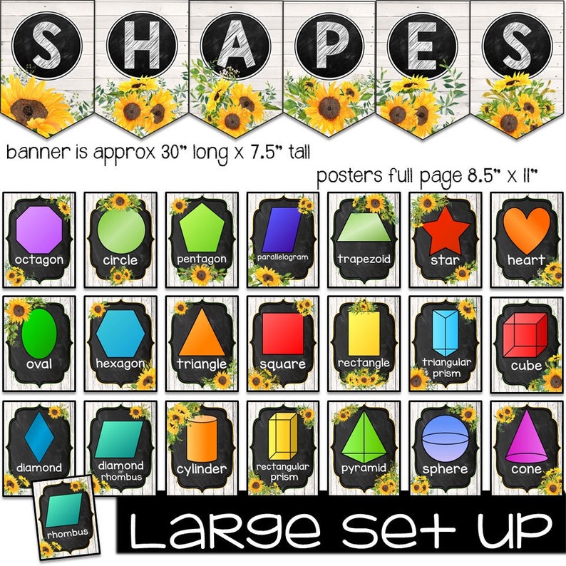 PRINTABLE Shape Posters and Charts Sunflower Farmhouse - Etsy