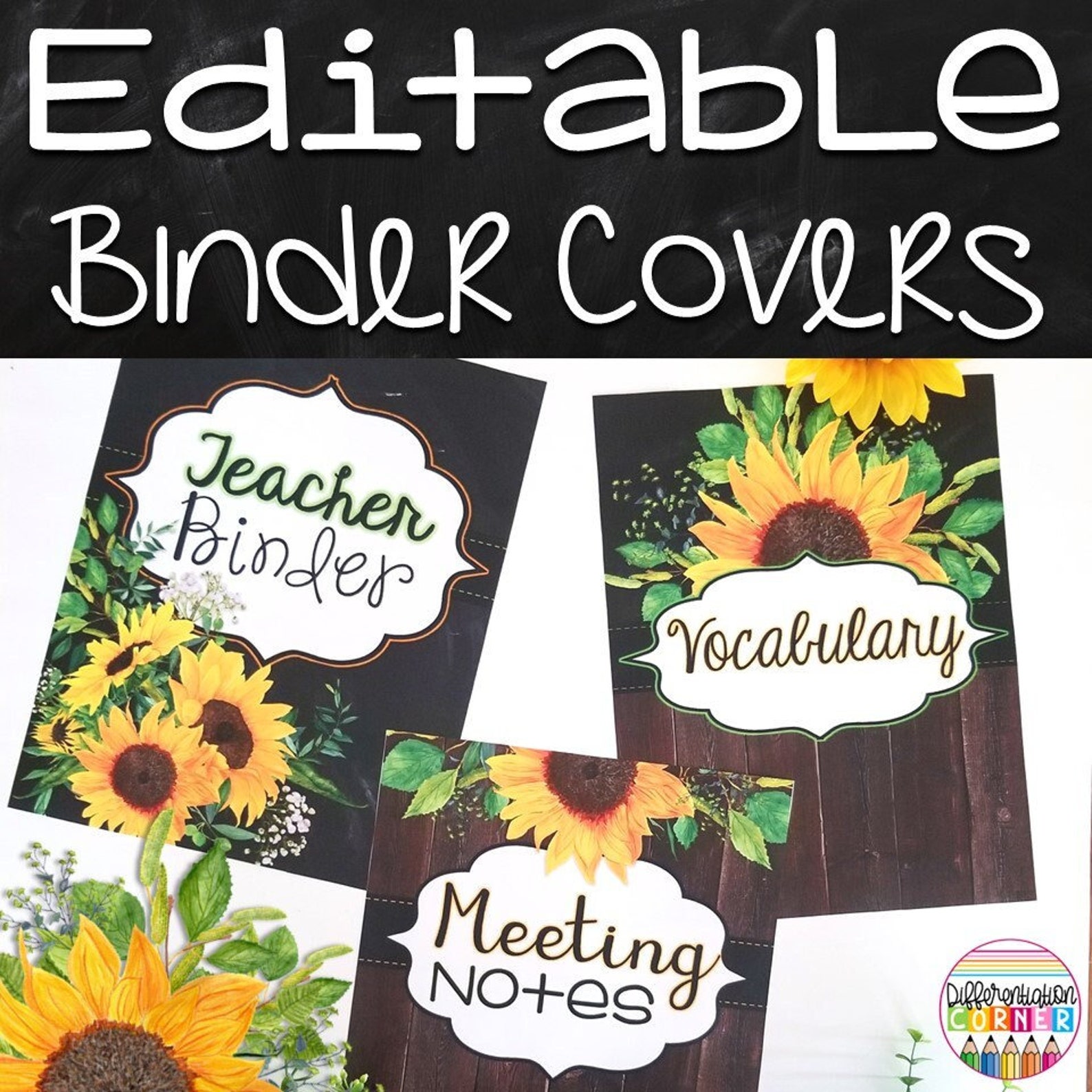 Editable Binder Covers and Spines Sunflower Farmhouse Classroom Decor ...