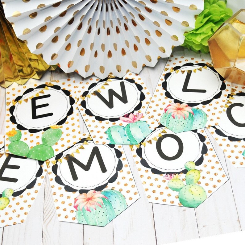 Editable Bunting Bulletin Board Welcome Banner Letters Cactus and ...