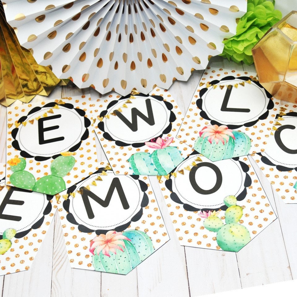 Editable Bunting Bulletin Board Welcome Banner Letters Cactus and ...