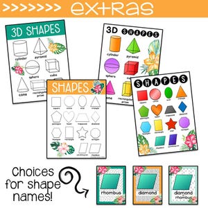 PRINTABLE Shape Posters and Charts Tropical Classroom Decor 2D and 3D ...