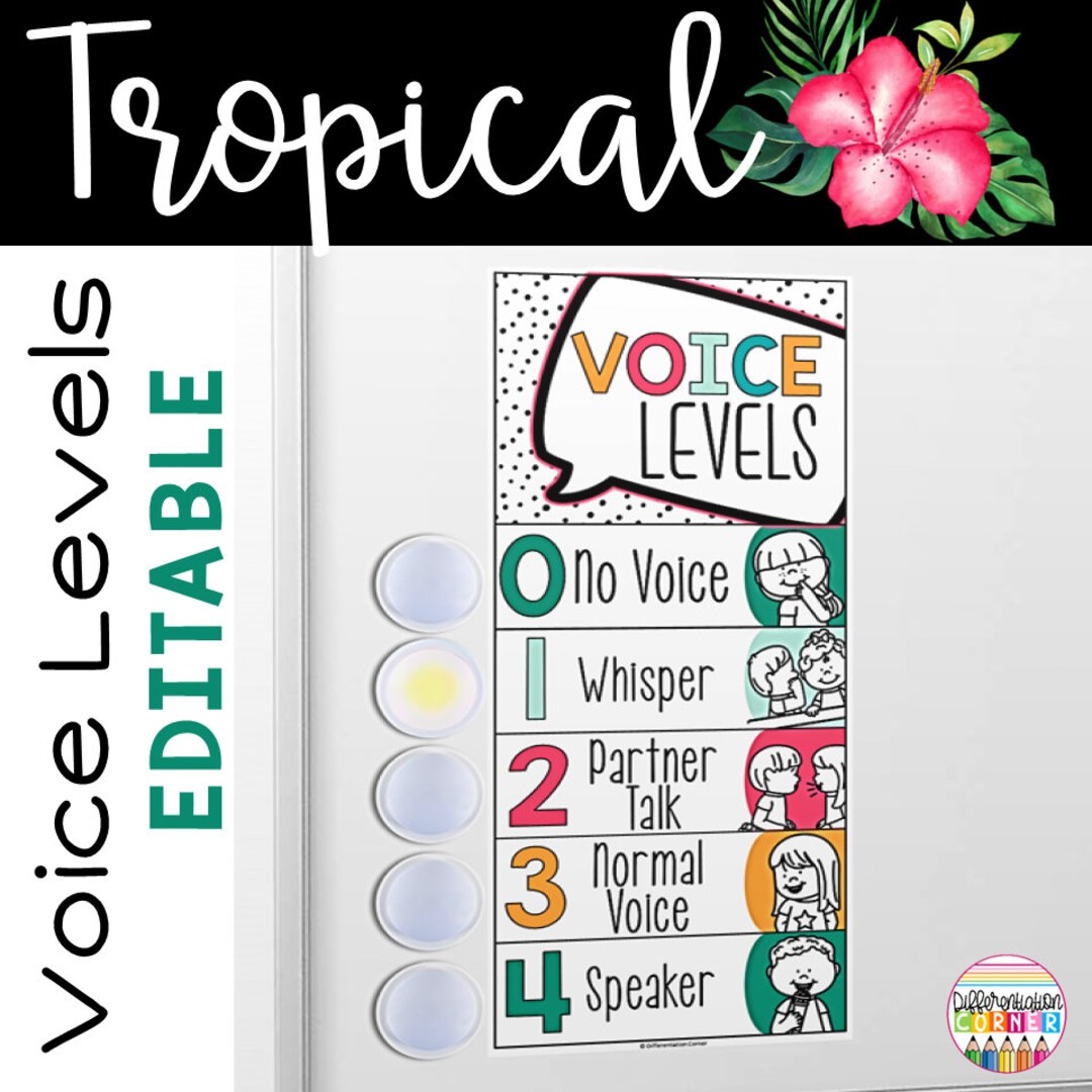 Printable Voice Level Chart Posters, Tropical Classroom Decor, Editable ...