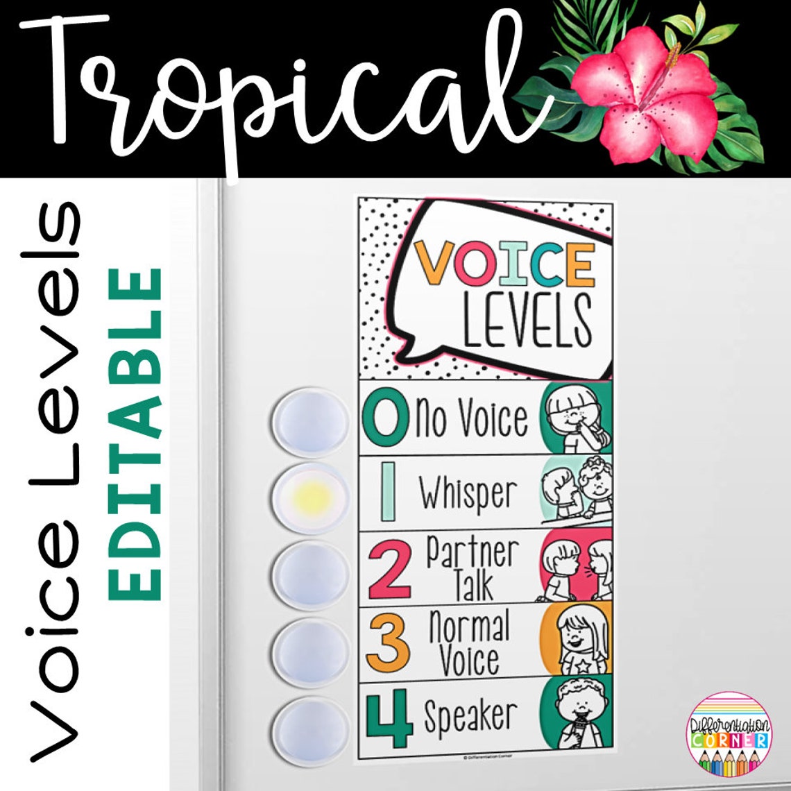 Printable Voice Level Chart Posters, Tropical Classroom Decor, Editable ...