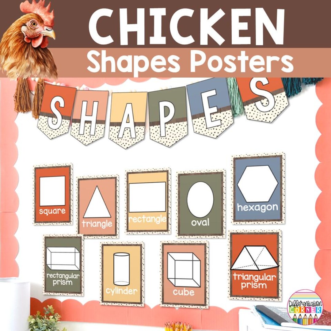 PRINTABLE Shapes Poster Charts Farmhouse Chicken Classroom Decor 2D and ...