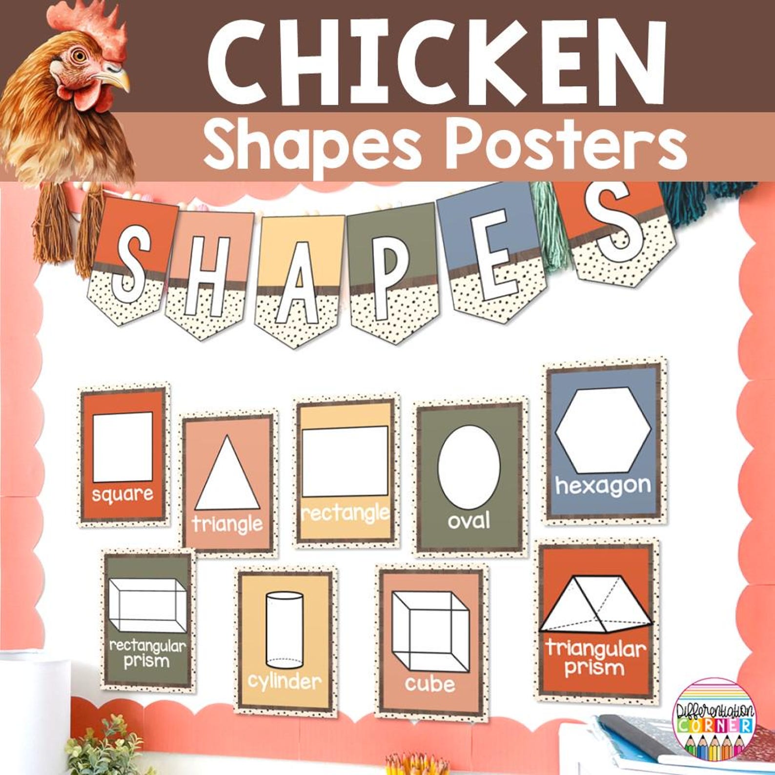 PRINTABLE Shapes Poster Charts Farmhouse Chicken Classroom Decor 2D and ...