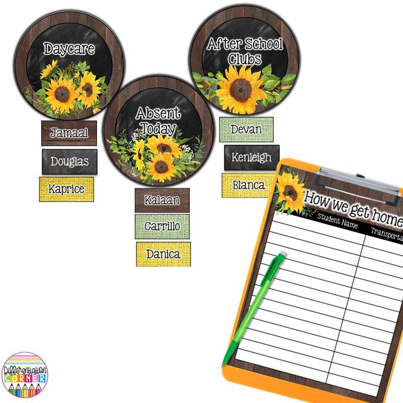 How We Go Home Dismissal Chart Template | Sunflower Farmhouse Classroom ...