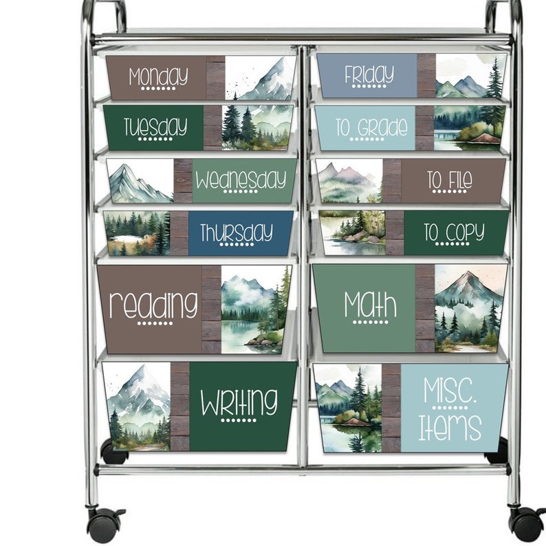 10 Drawer Rolling Cart Labels Editable Nature Classroom Decor Nature ...