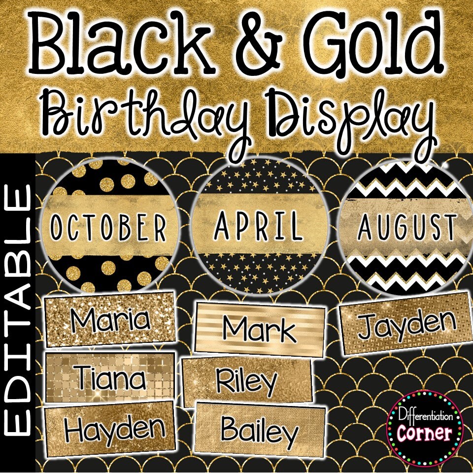 Black and Gold Classroom Birthday Display Black and Gold Classroom ...