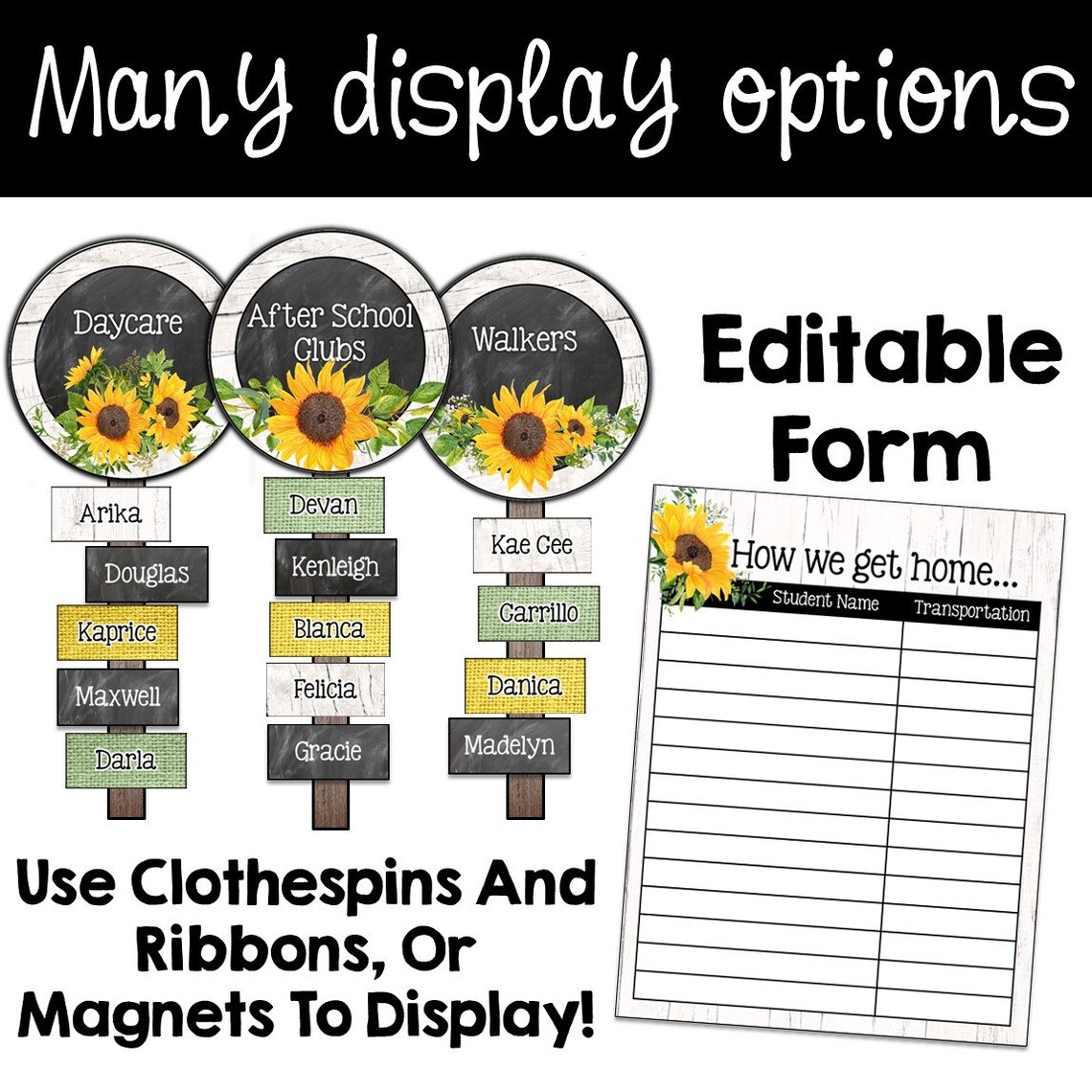 How We Go Home Dismissal Chart Template | Sunflower Farmhouse Classroom ...