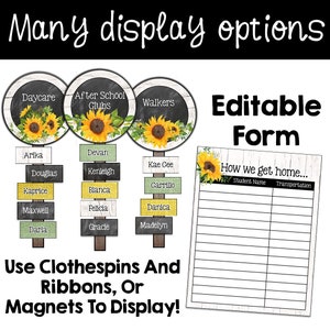 How We Go Home Dismissal Chart Template | Sunflower Farmhouse Classroom ...