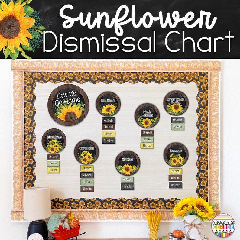 How We Go Home Dismissal Chart Template | Sunflower Farmhouse Classroom ...