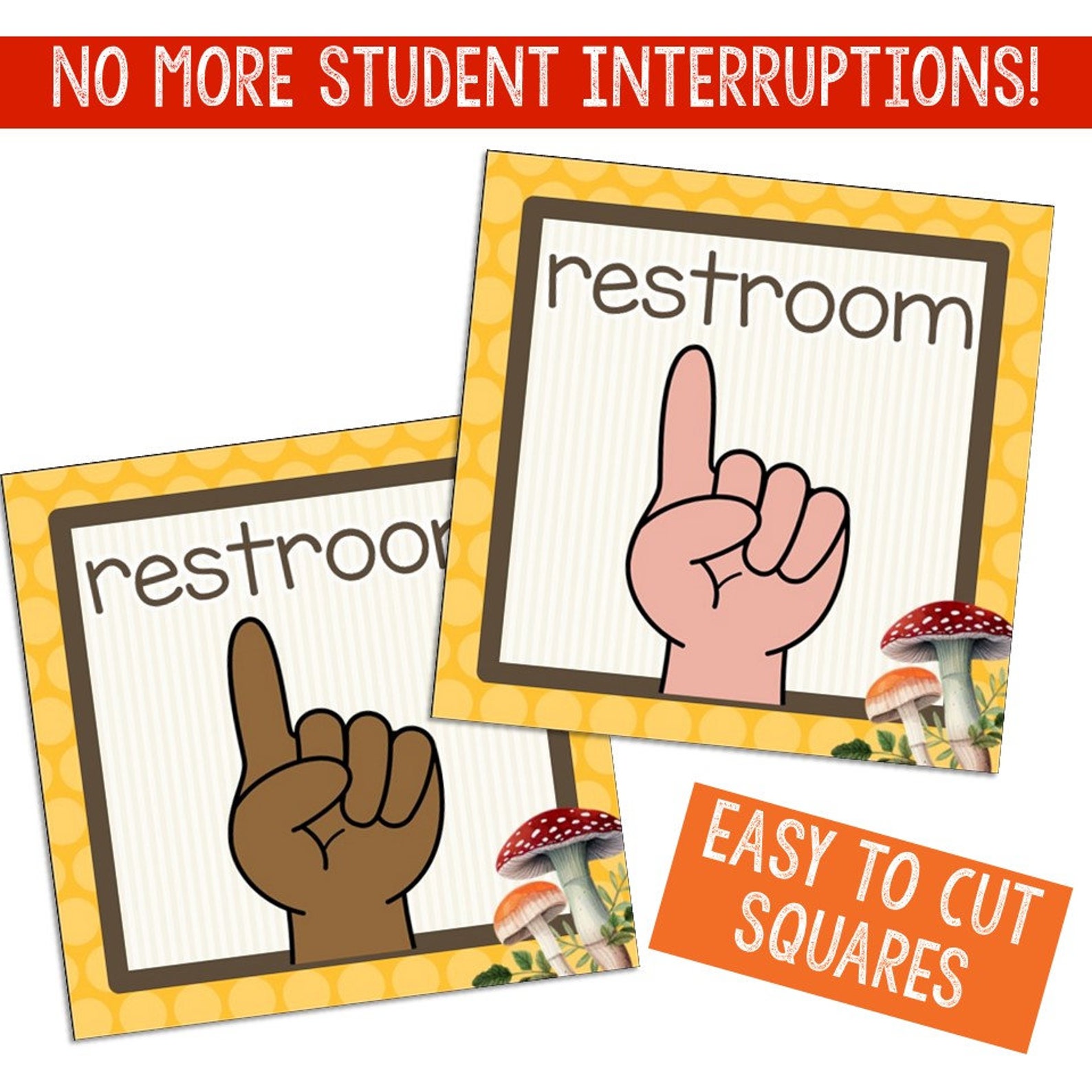 Classroom Hand Signal Posters, Mushroom Retro Classroom Decor, Editable ...