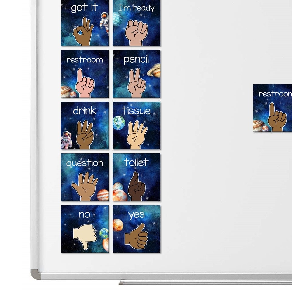 Classroom Hand Signal Posters, Space Classroom Decor, Editable Hand ...