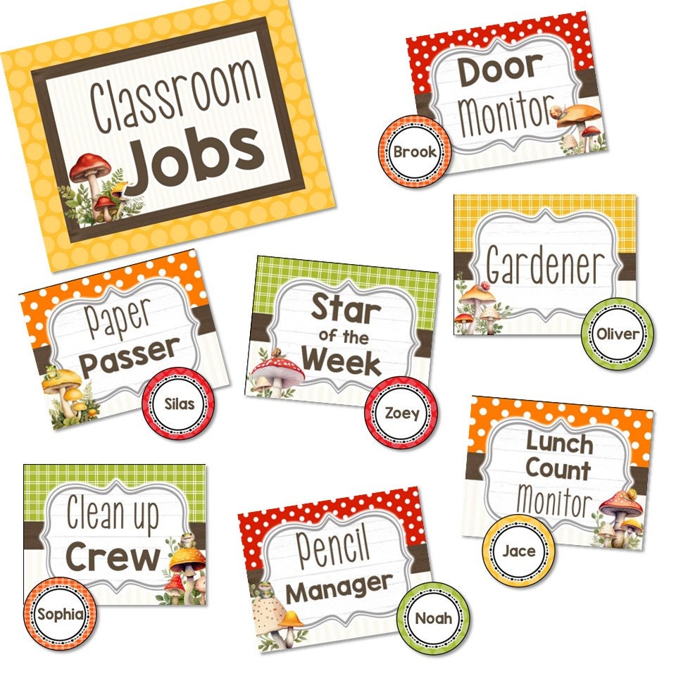 Editable Classroom Job Chart Template Mushroom Retro Classroom Decor ...