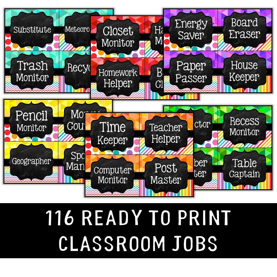 Editable Classroom Jobs Chart Template Rainbow Classroom Decor ...