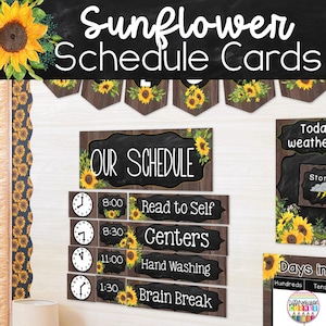 Editable Daily Schedule Cards Sunflower Farmhouse Classroom Decor ...
