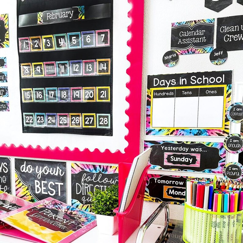 Tie Dye Retro Classroom Calendar & Weather Display Set Groovy Bright ...