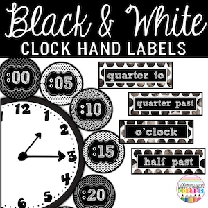 PRINTABLE Clock Label Numbers in 5 Minute Intervals Black and White ...