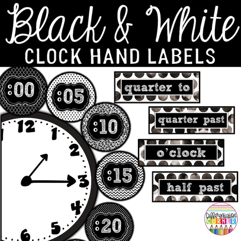 PRINTABLE Clock Label Numbers in 5 Minute Intervals Black and White ...