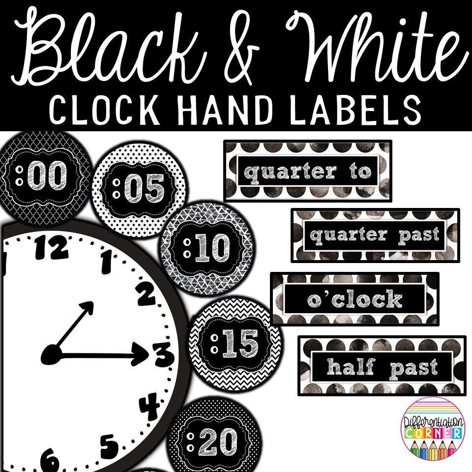 PRINTABLE Clock Label Numbers in 5 Minute Intervals Black and White ...