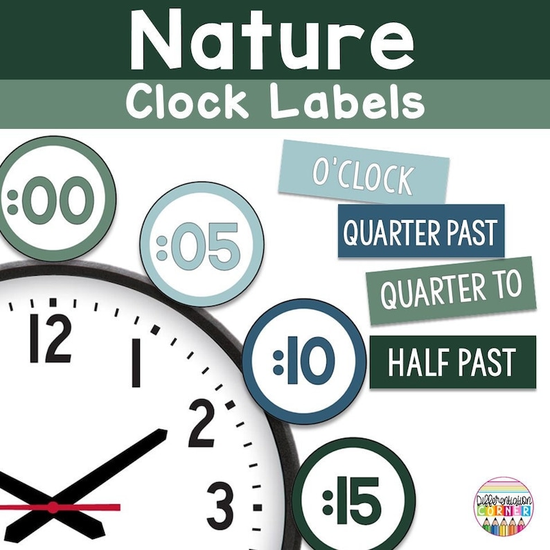 Nature Clock Label Numbers in 5 Minute Intervals | Nature Classroom ...