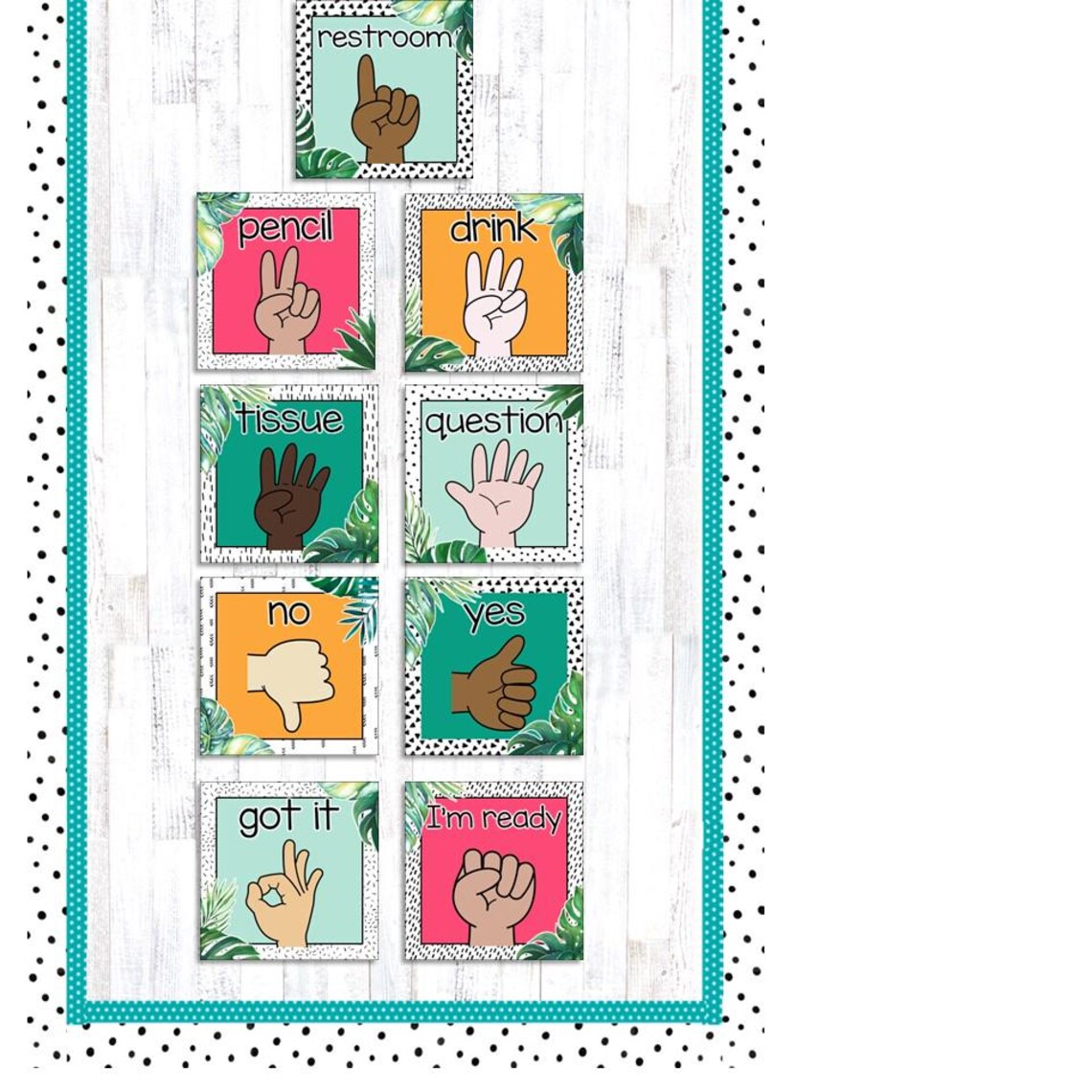 Classroom Hand Signal Posters, Tropical Classroom Decor, Editable Hand ...