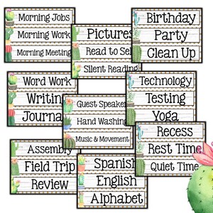 Editable Cactus Succulent Daily Schedule Cards Plant Classroom Decor ...