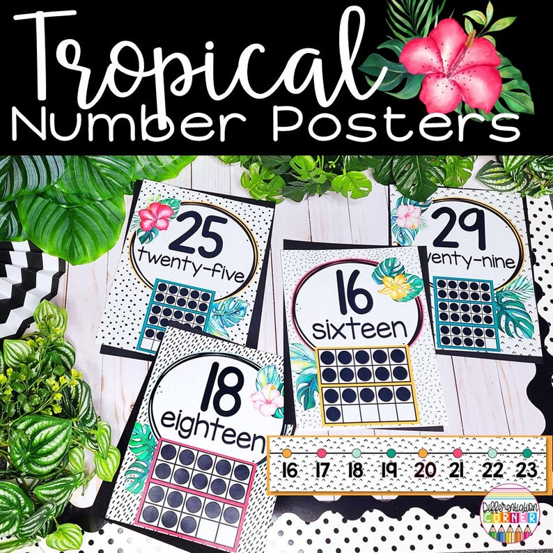 Number Posters 0-30 Number Line With Negative Numbers Tropical ...