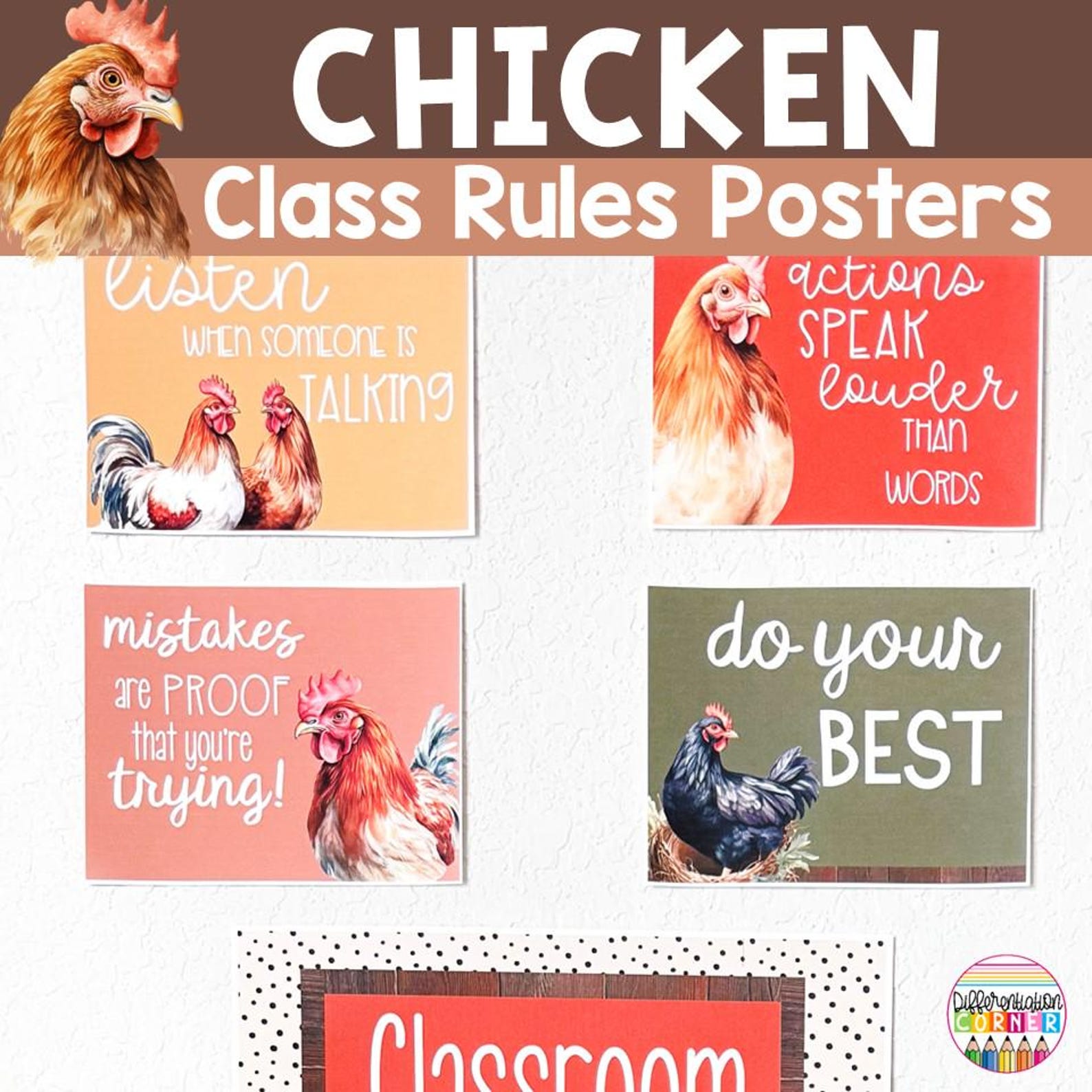Chicken Farmhouse Classroom Rules Posters Farmhouse Theme Classroom ...