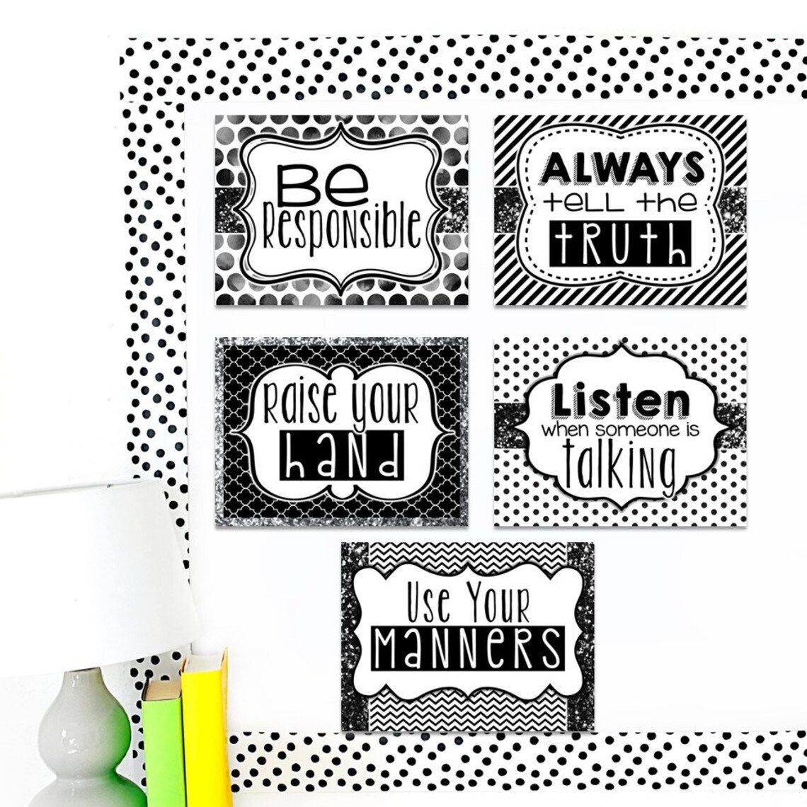Editable Black and White Classroom Rules Posters Black and White ...