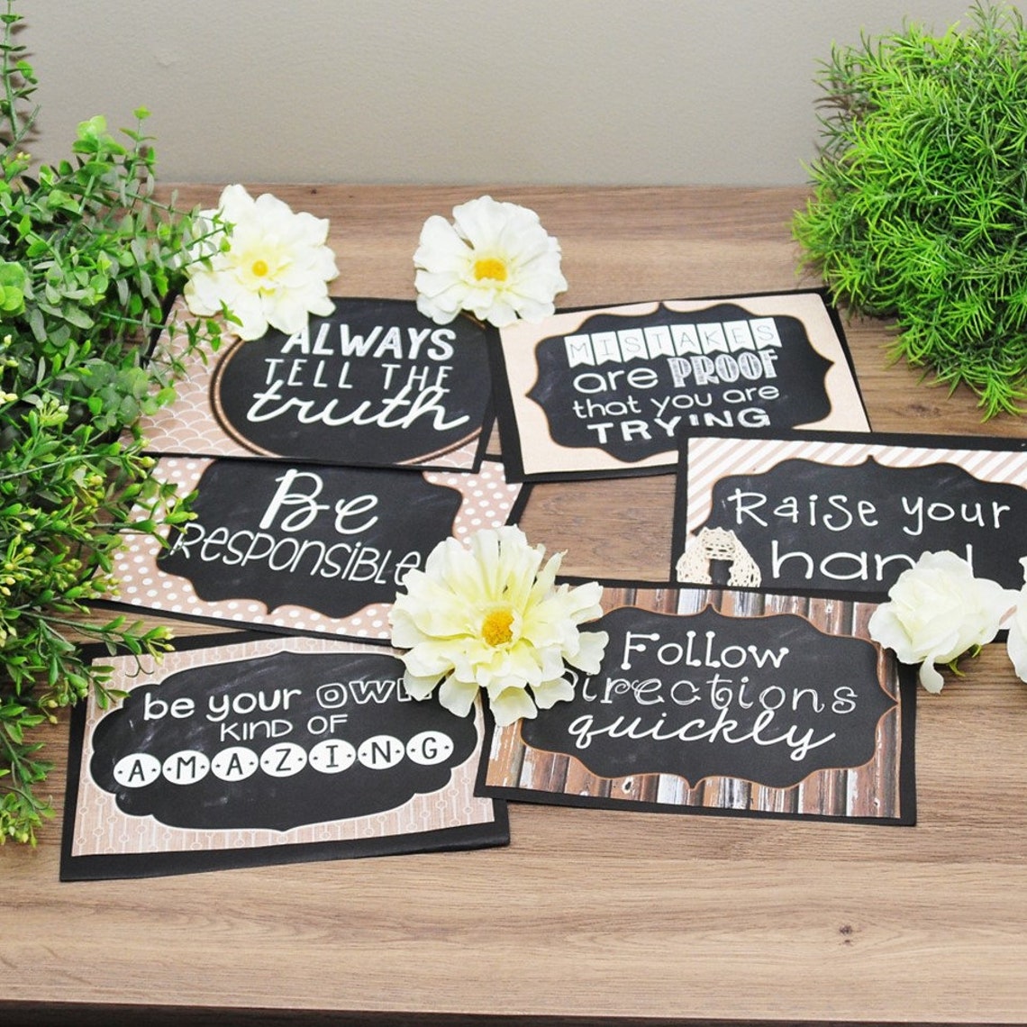 Editable Farmhouse Classroom Rules Posters Farmhouse Neutral Classroom ...